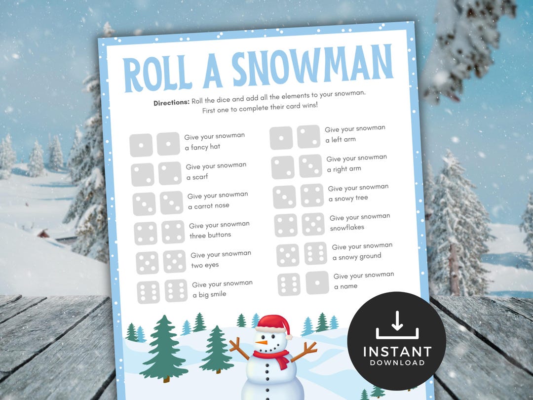 Roll a Snowman Printable Game, Christmas Games for Kids, Winter ...