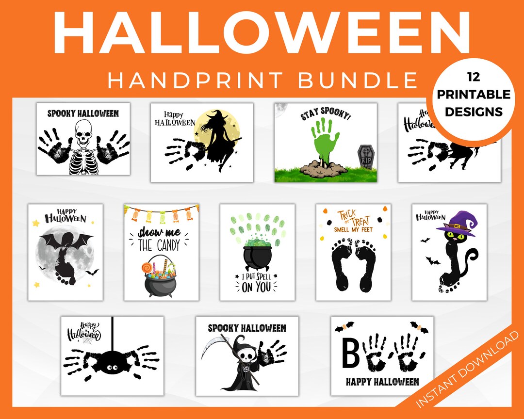 12 Halloween Handprint and Footprint Craft, Printable DIY Halloween Art ...