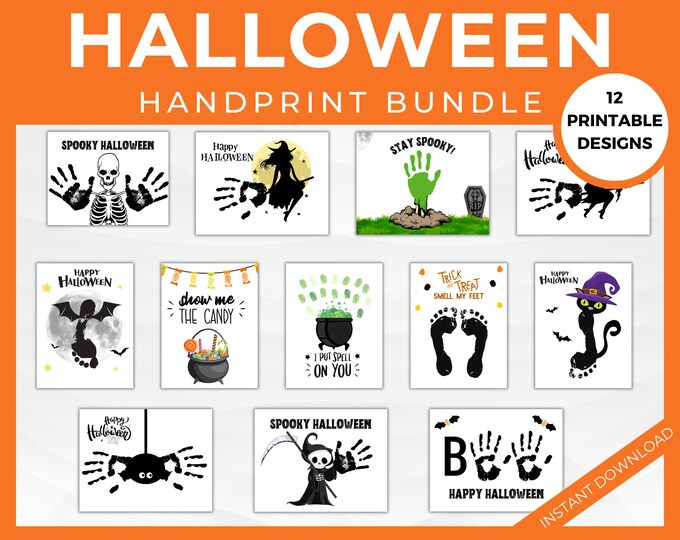 12 Halloween Handprint and Footprint Craft, Printable DIY Halloween Art ...