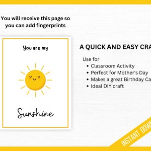 You Are My Sunshine Handprint Craft, Fingerprint Craft, DIY Card ...