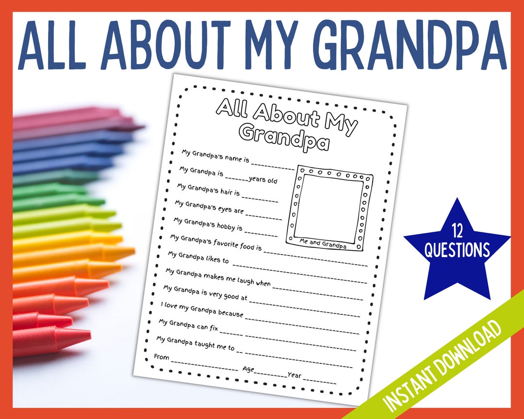 All About My Grandpa, Father's Day Gift Idea, Printable Coloring Card ...