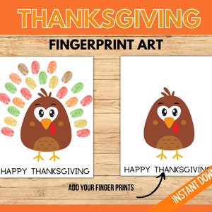 Thanksgiving Fingerprint Art, Preschool Fall Craft, Printable ...