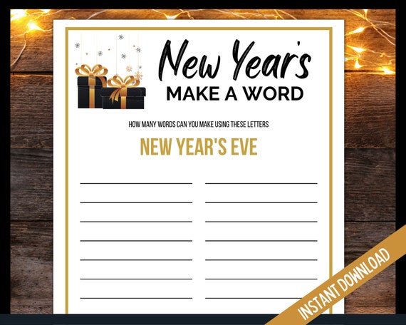 New Year's Eve Make a Word, New Years Word Game, NYE Make a Word Game ...