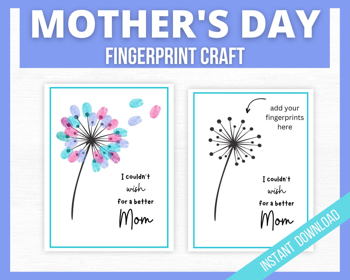 Mothers Day Fingerprint Art, Fingerprint Flower Craft, Gift for Mom ...