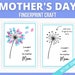 Mothers Day Fingerprint Art, Fingerprint Flower Craft, Gift for Mom ...