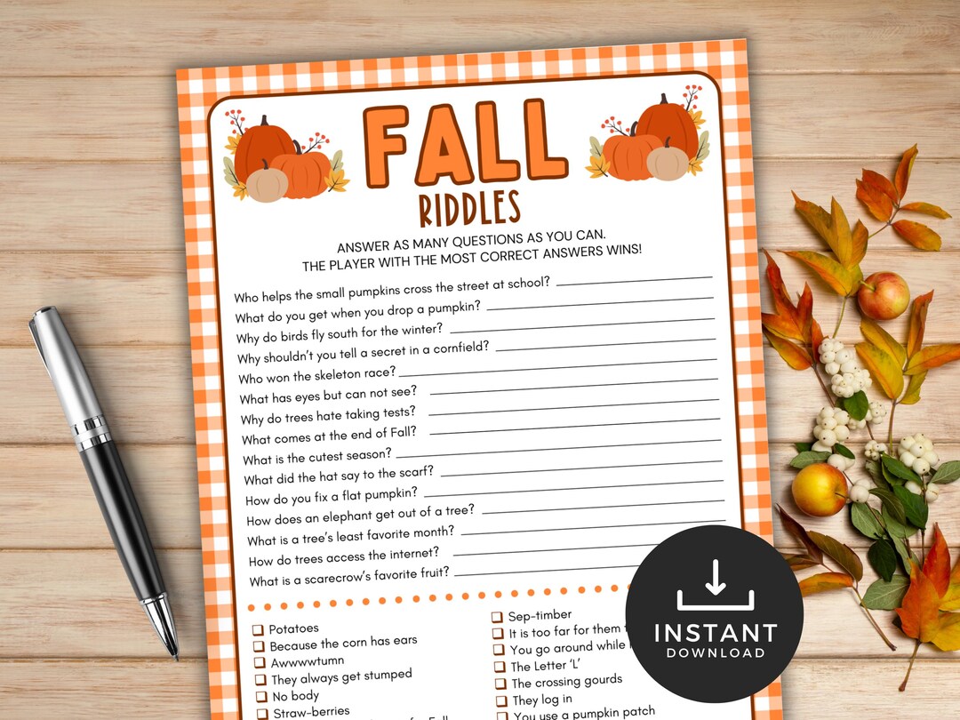 Fall Riddles, Printable Fall Jokes, Fall Games, Autumn Riddles for Kids ...