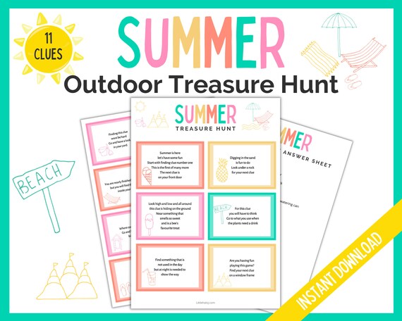 Summer Treasure Hunt Clues, Outdoor Treasure Hunt Clues, Summer ...