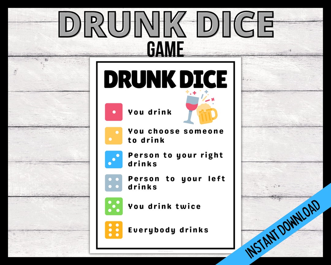 Drunk Dice Drinking Game, Printable Drinking Game, Bachelor Drunk Dice ...