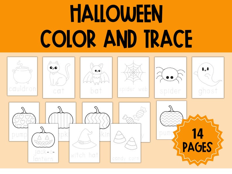 Halloween Trace and Color, Kids Halloween Classroom Coloring Pages ...