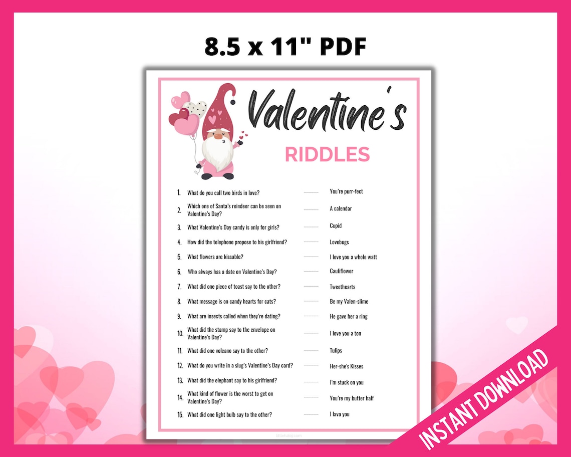 Valentine Riddles for Kids Printable Valentine's Day - Etsy