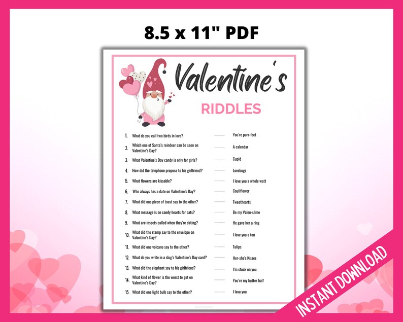 Valentine Riddles for Kids Printable Valentine's Day - Etsy