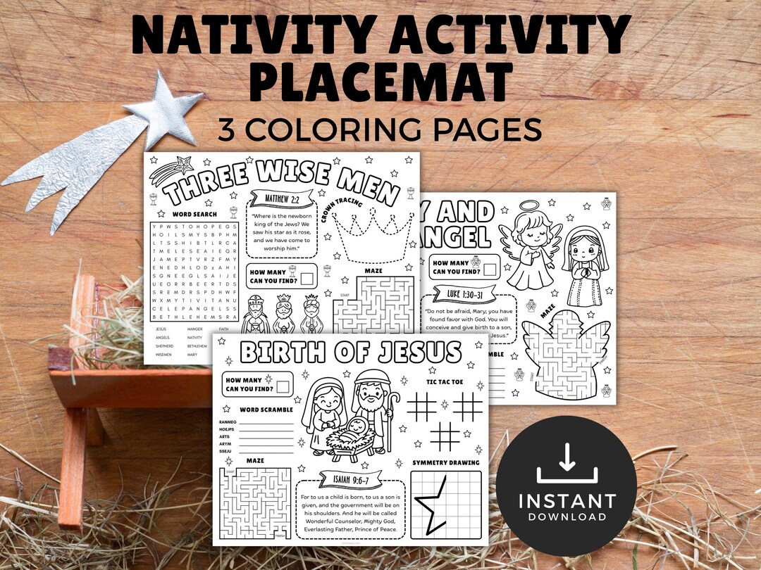 Nativity Coloring Placemats, Classrooms, Sunday School, or Family Faith ...