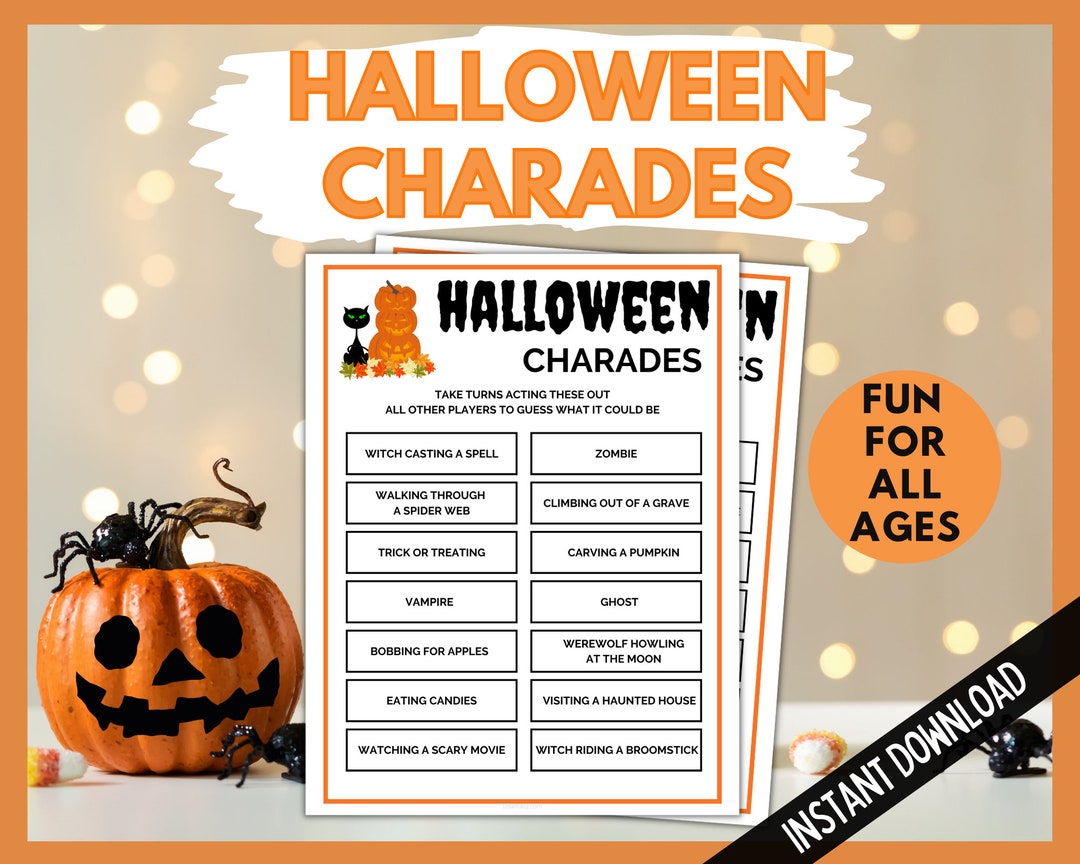 Halloween Charades, Halloween Printable Games, Halloween Family Game ...