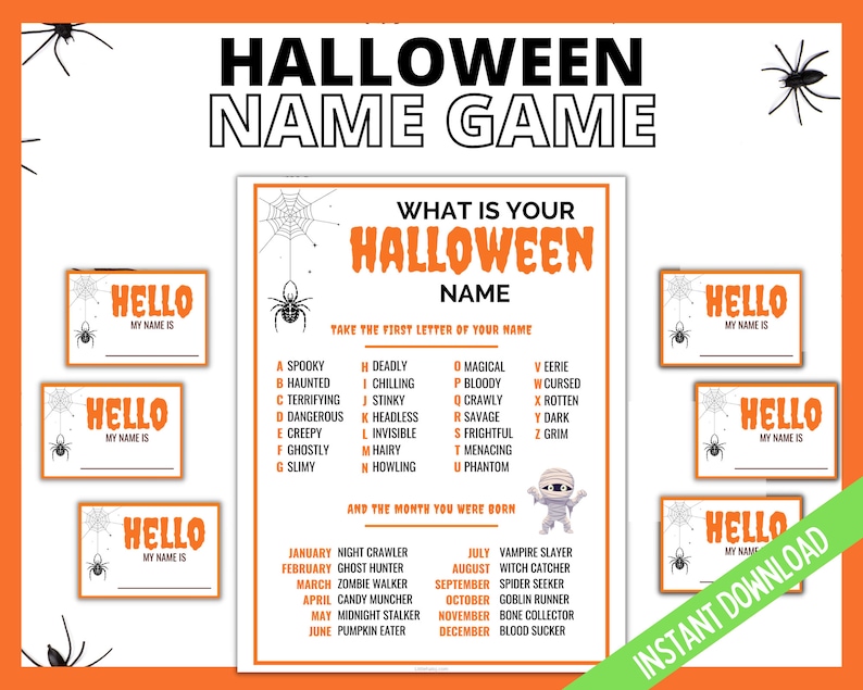 Whats Your Halloween Name, Halloween Printable Games, Spooky Fun ...
