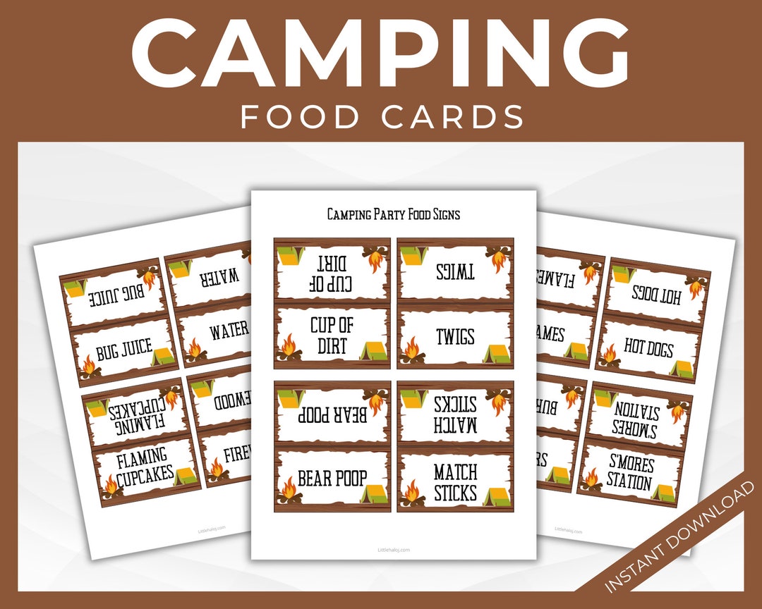 Camp Out Party Food Table Signs, Camping Food Labels, Camping Birthday ...