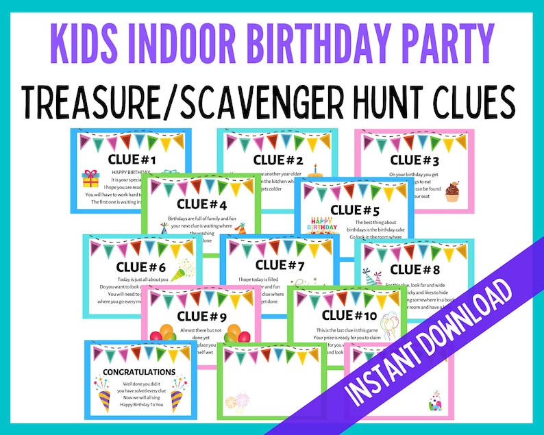 Birthday Treasure Hunt Clues Birthday Scavenger Hunt Clues - Etsy