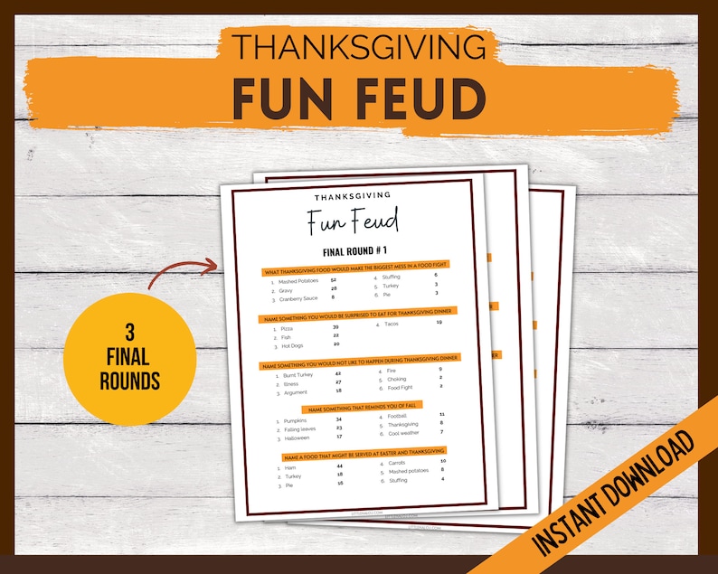 Fun Thanksgiving Feud Game, Printable Family Game, Friendly Feud ...