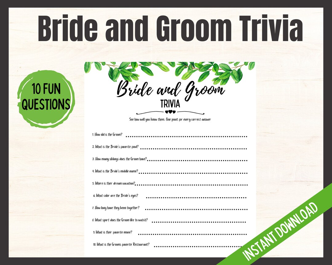 Bride and Groom Trivia, Bridal Shower Trivia Game, Bridal Shower Games ...