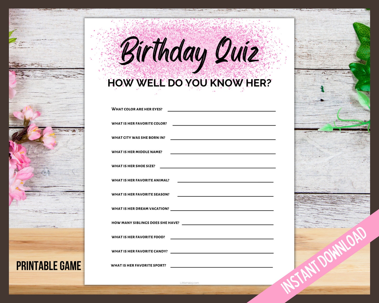 Birthday Girl Quiz Printable Party Game for Her Birthday - Etsy