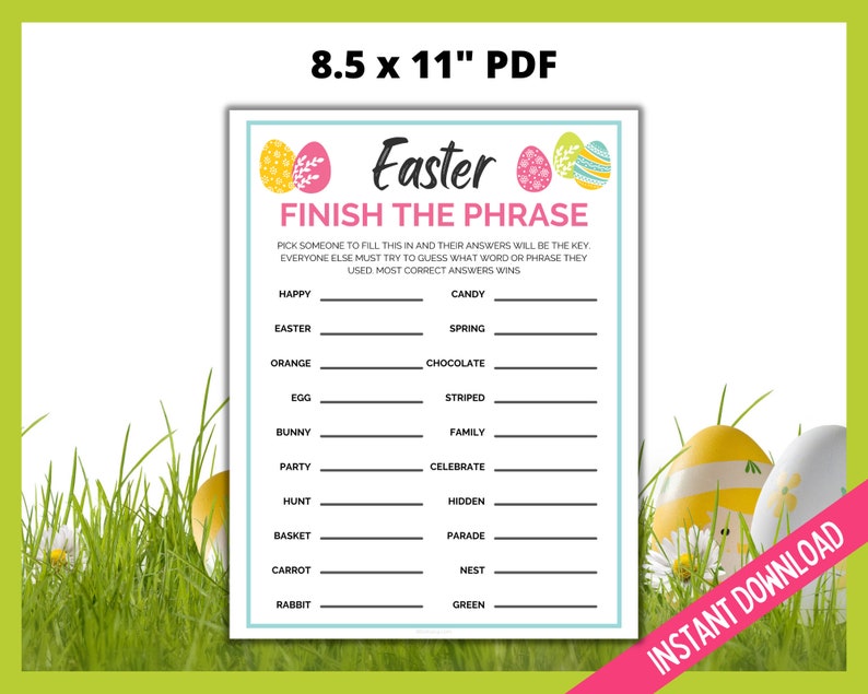 Easter Finish the Phrase, Easter Party Game, Fun Easter Bunny Printable ...