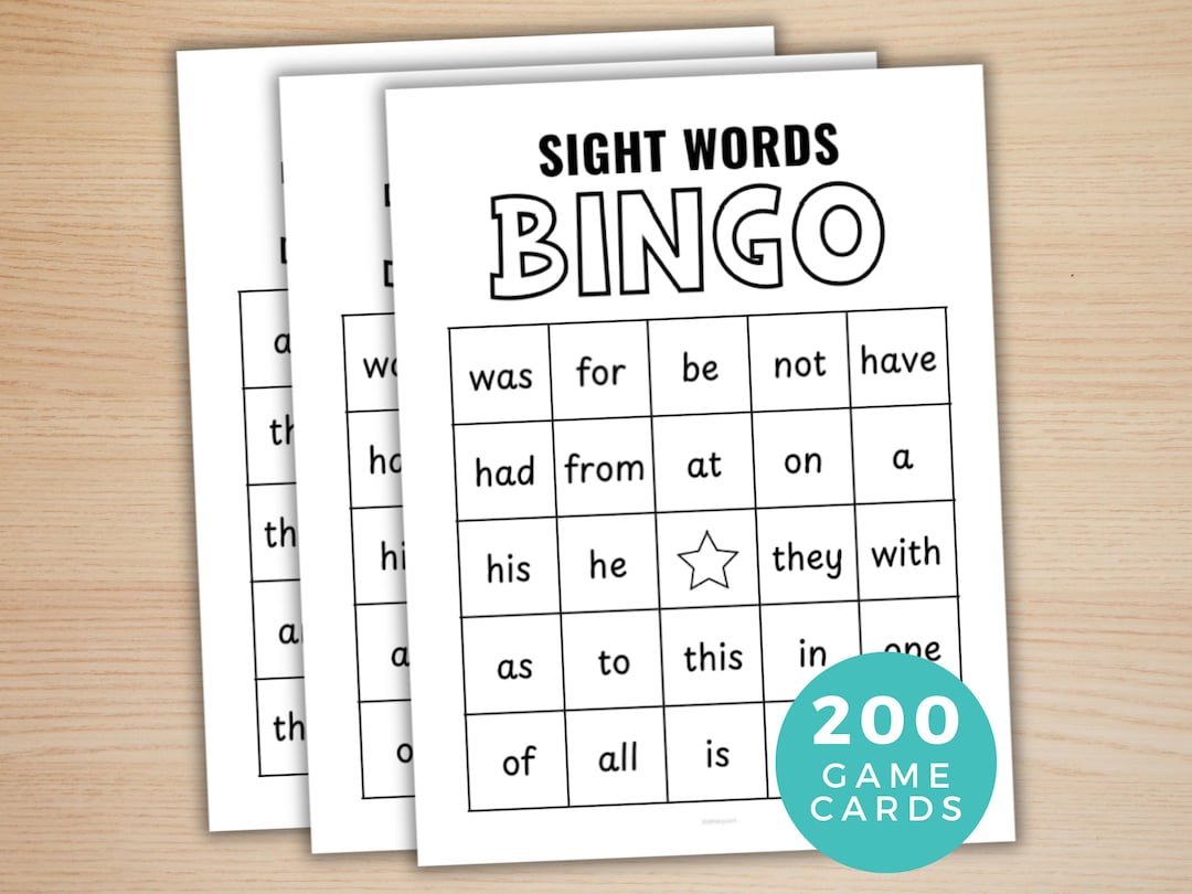 Sight Words Bingo, 200 Bingo Cards, Fry's First 100 Words, High ...