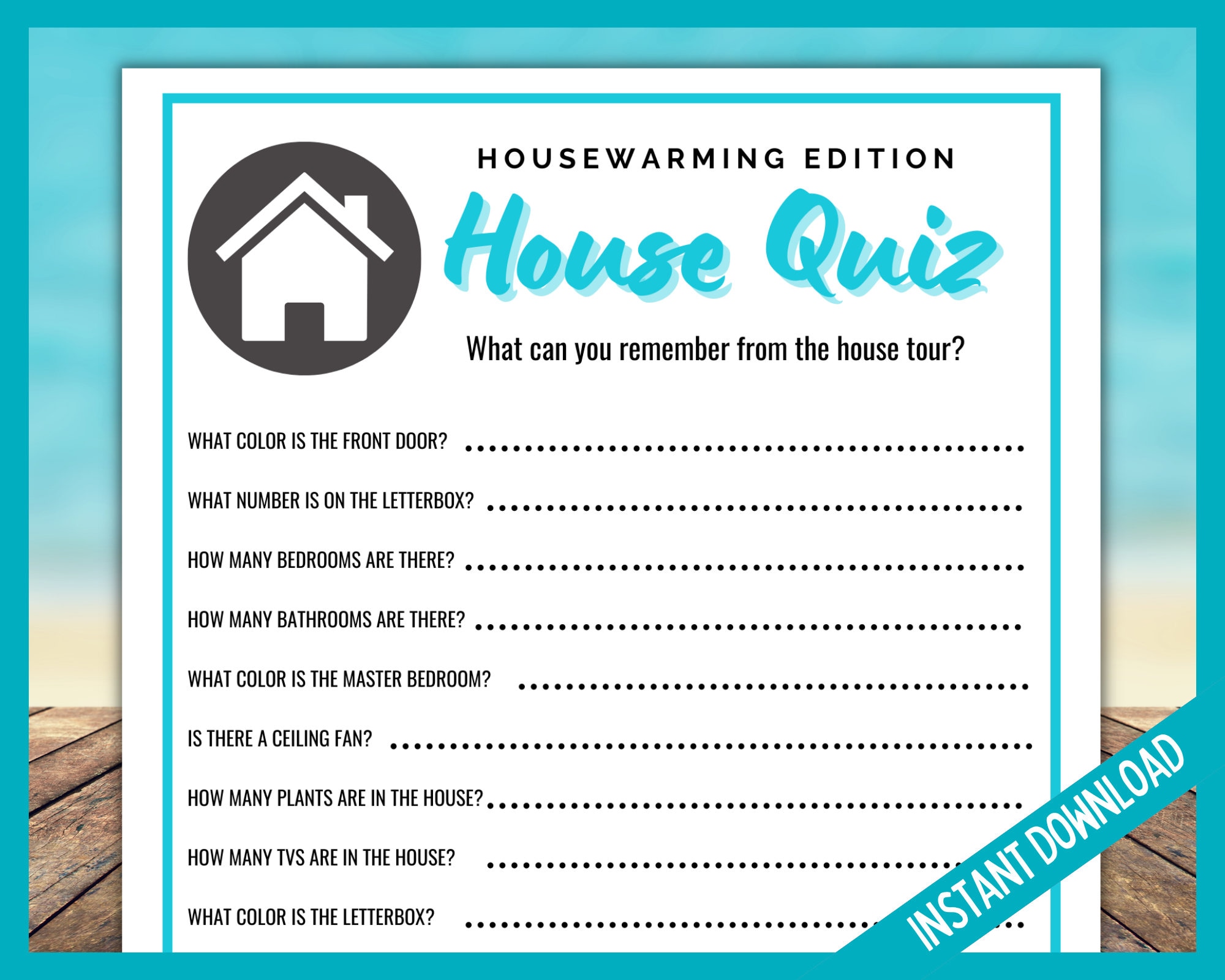 Housewarming Printable Game House Quiz House Hunt New - Etsy