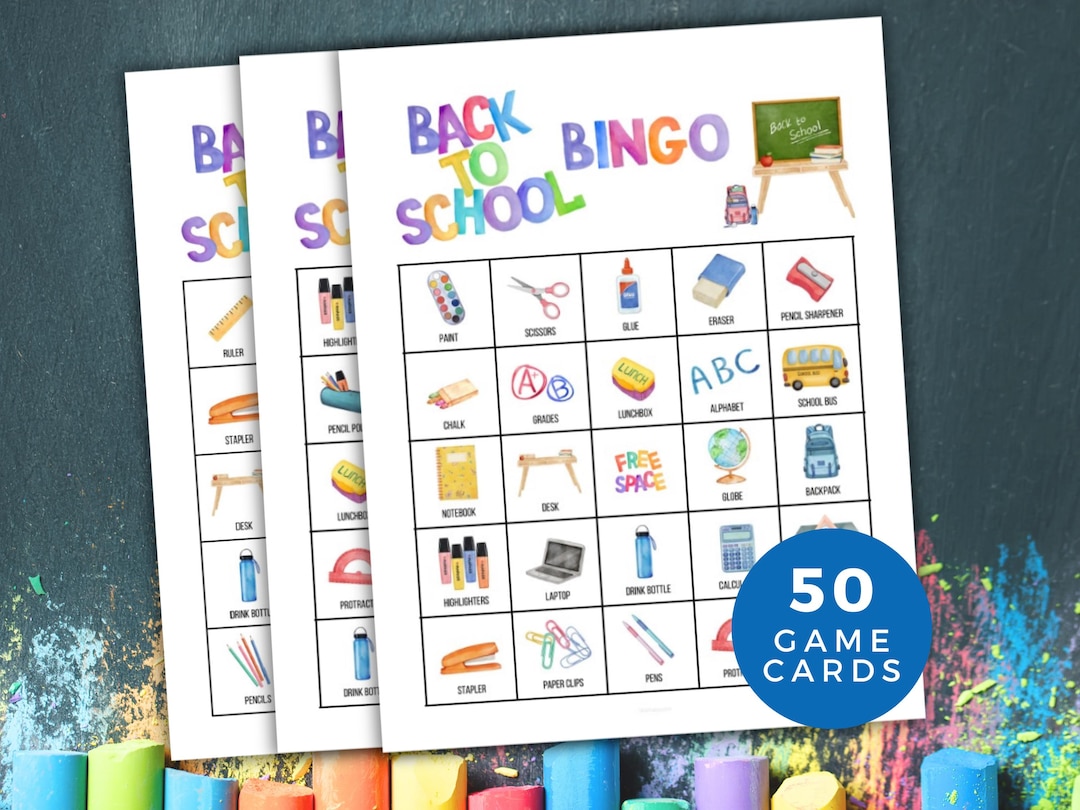 Back to School Bingo, 50 Printable Back to School Bingo Cards ...