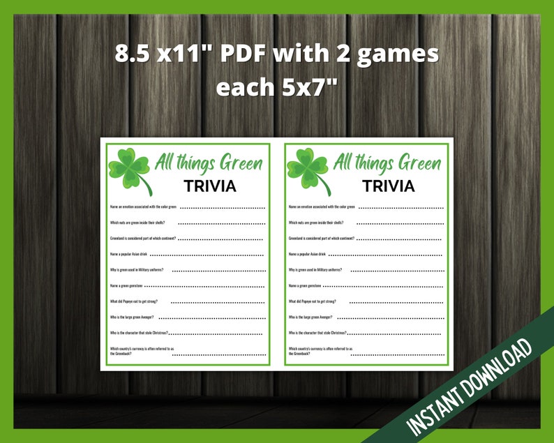 All Things Green Trivia St Patrick's Day Green Trivia St - Etsy
