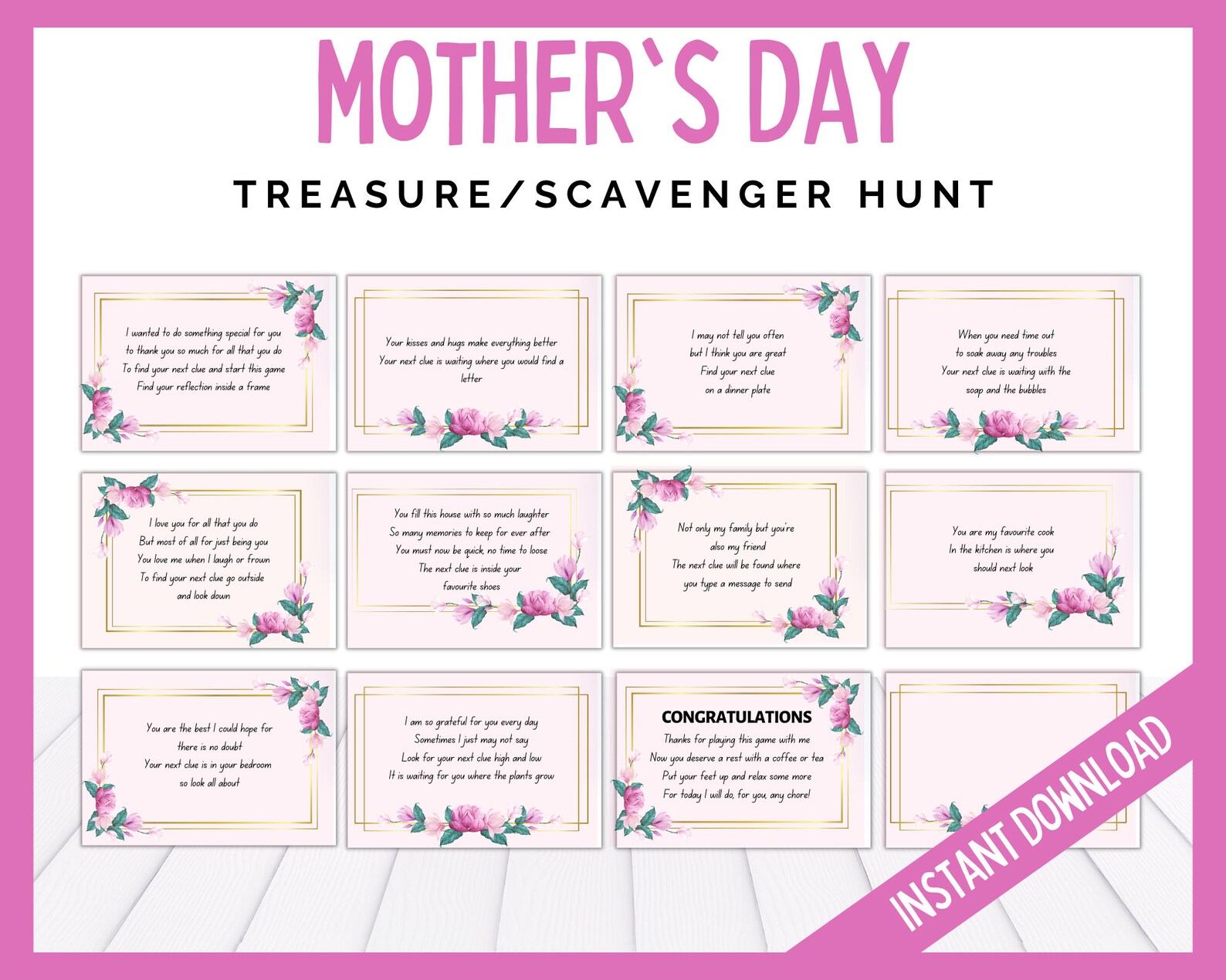 Mother's Day Scavenger Hunt, Mother's Day Treasure Hunt Clues, Mothers ...