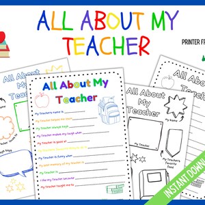 All About My Teacher, Teacher Appreciation Week Printable, Teacher ...