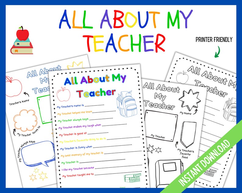 All About My Teacher Teacher Appreciation Week Printable - Etsy