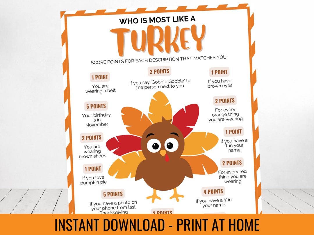 Thanksgiving Games, Who is Most Like a Turkey Game, Thanksgiving ...
