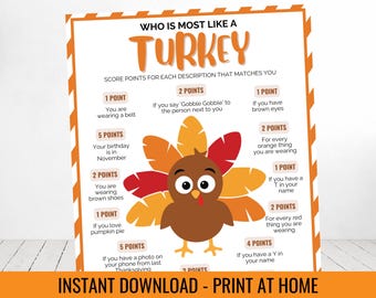 Thanksgiving Games, Who is Most Like a Turkey Game, Thanksgiving ...