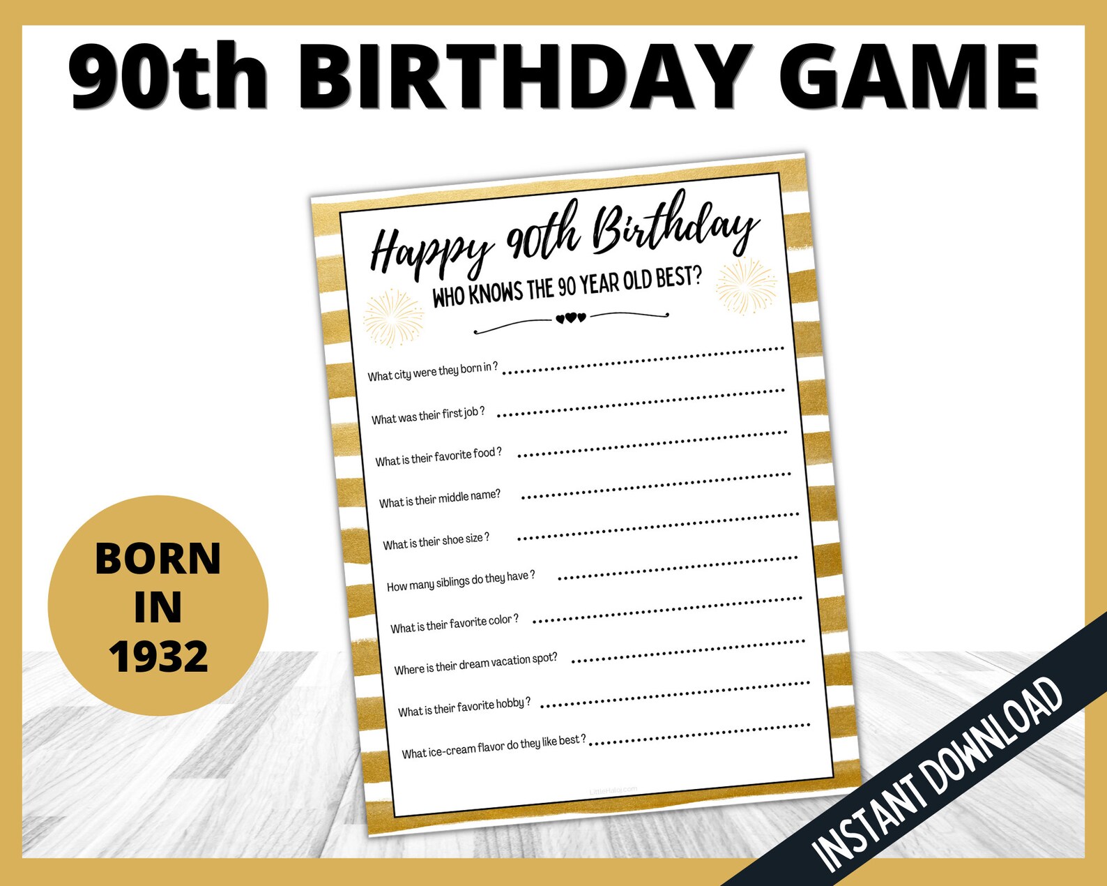 90th Birthday Party Games Who Knows the 90 Year Old Best Fun | Etsy