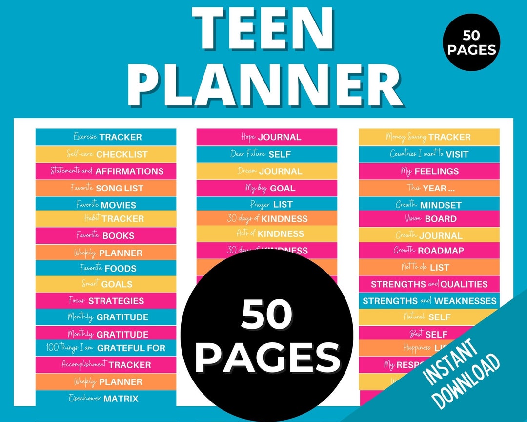 Teen Mindset Journal, Printable Teen Daily Planner, Daily Journal for ...