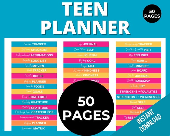 Teen Mindset Journal, Printable Teen Daily Planner, Daily Journal for ...