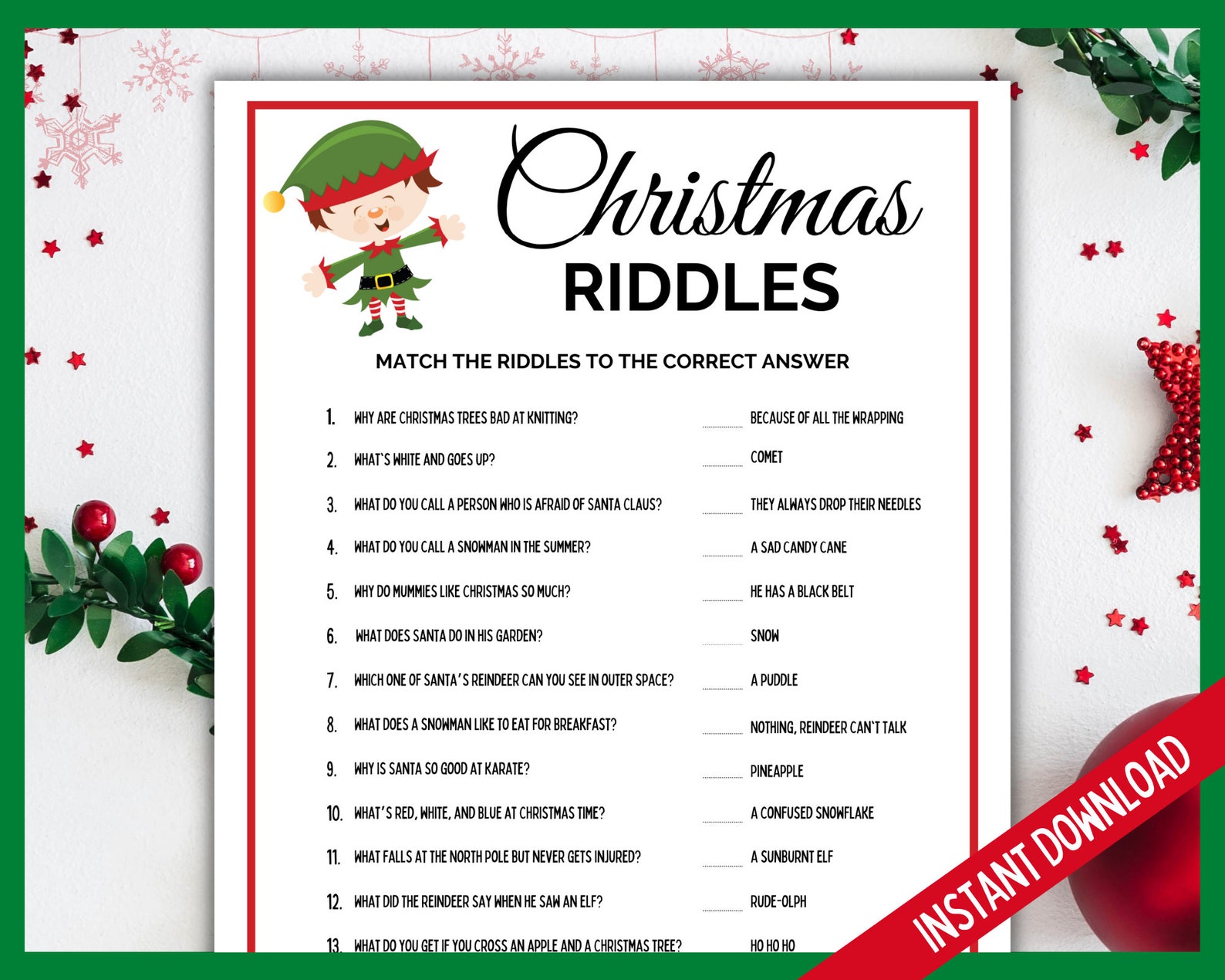 Christmas Riddles Printable Xmas Games Holiday Activities - Etsy