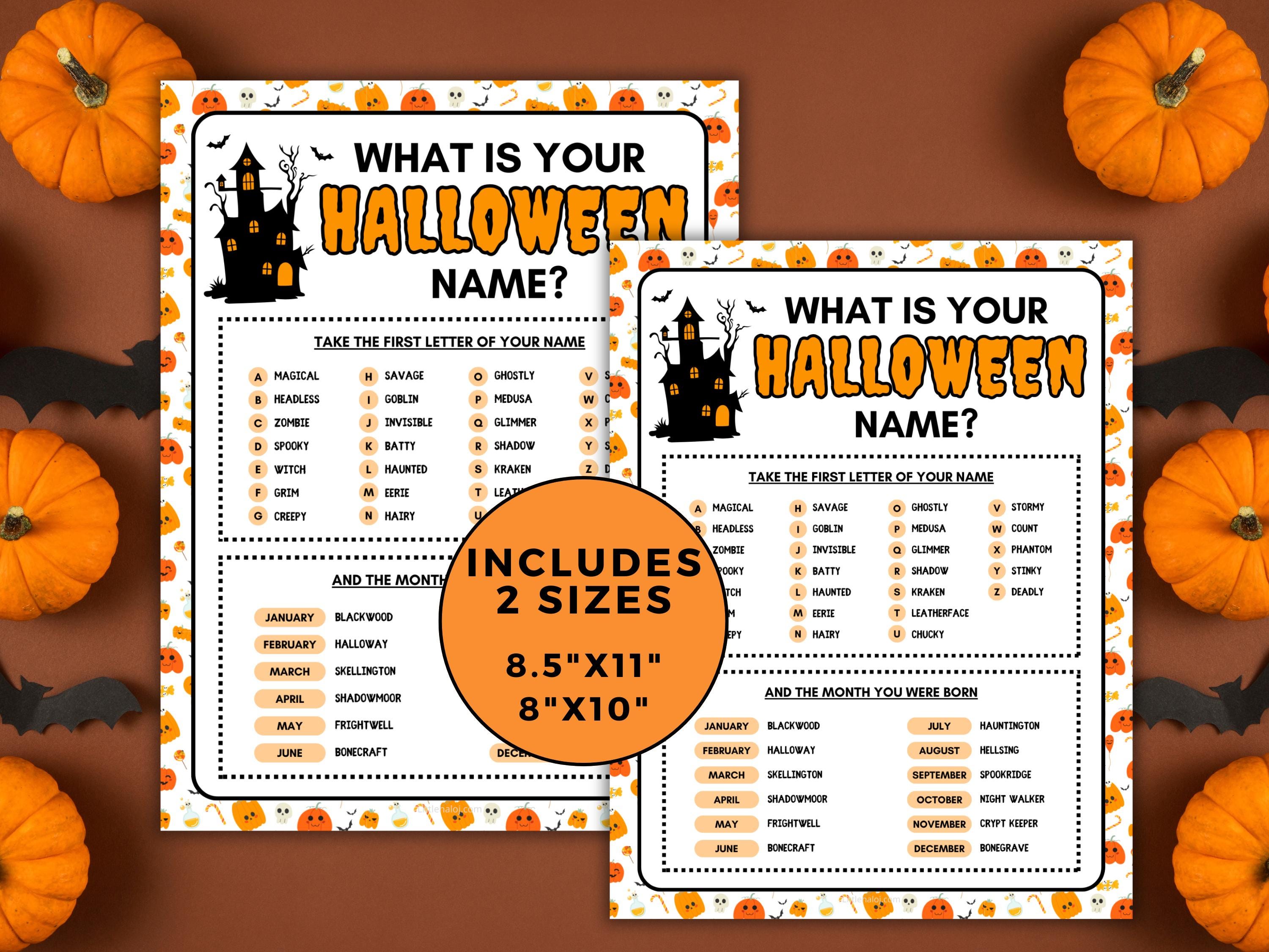 What's Your Halloween Name, Halloween Printable Game, Halloween Party ...
