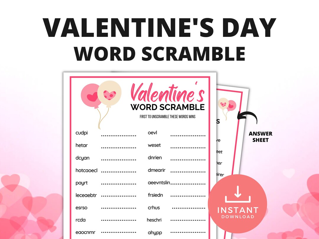 Valentines Day Printable Word Scramble, Valentines Games, Valentine's ...