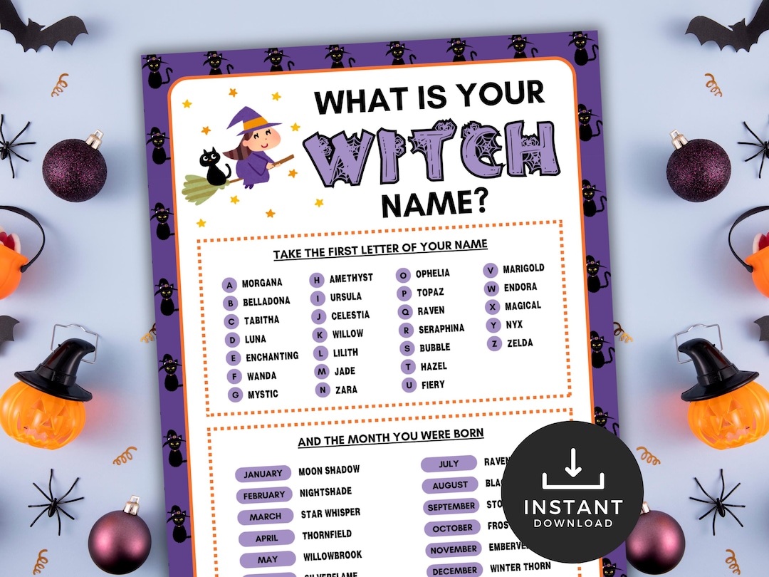 What's Your Witch Name, Halloween Printable Game, Halloween Party Game ...