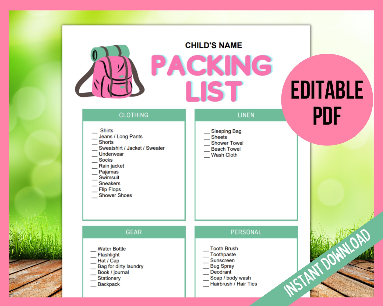Editable Camp Packing List, Vacation Packing List, Travel Packing List ...