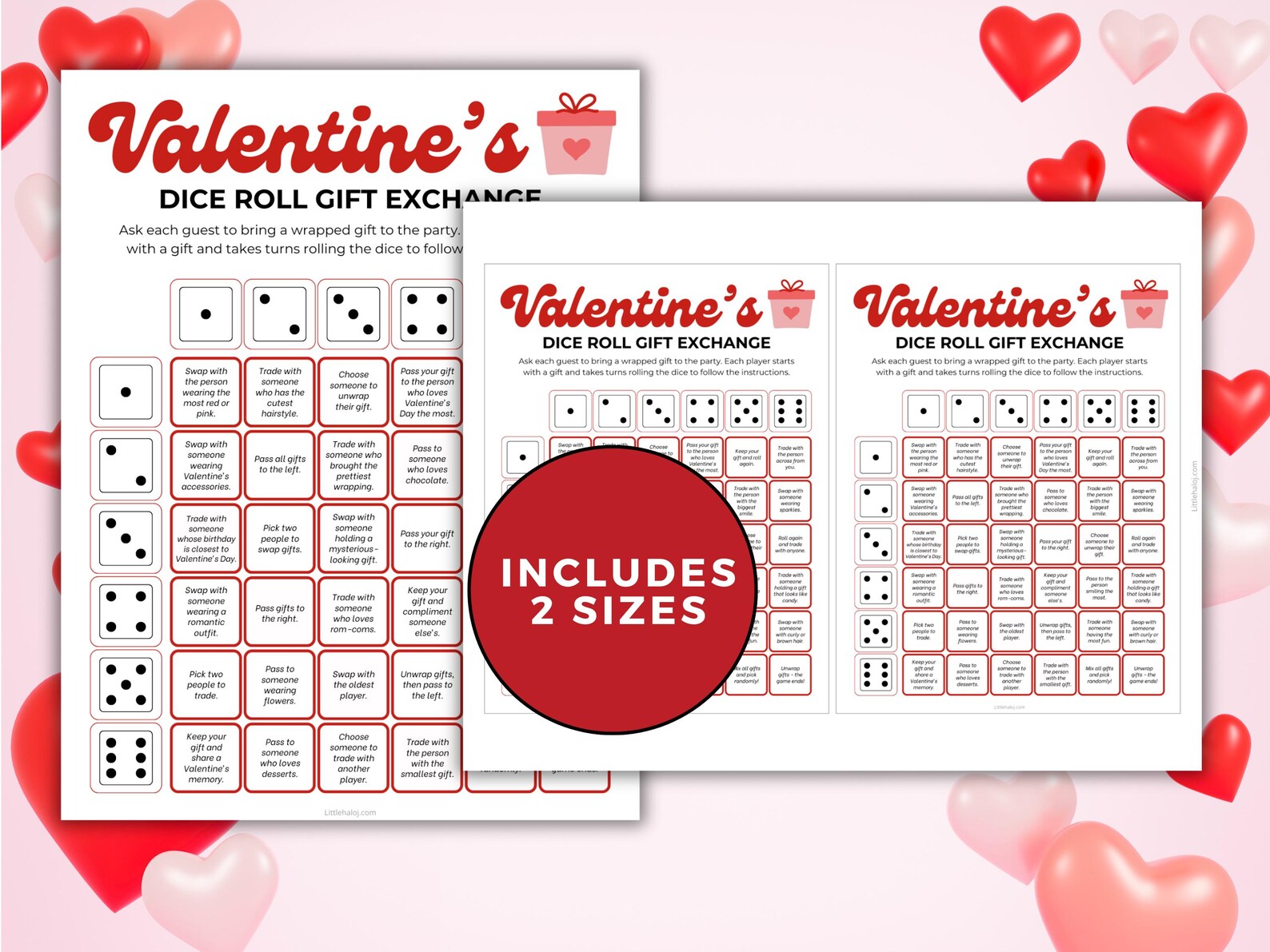 Valentines Dice Gift Exchange Game, Printable Valentine's Day ...
