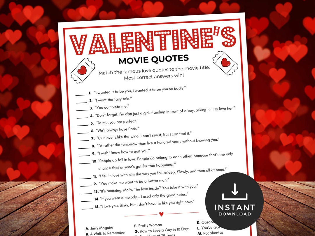 Valentines Movie Quotes, Valentine's Day Trivia Game, Valentine's ...