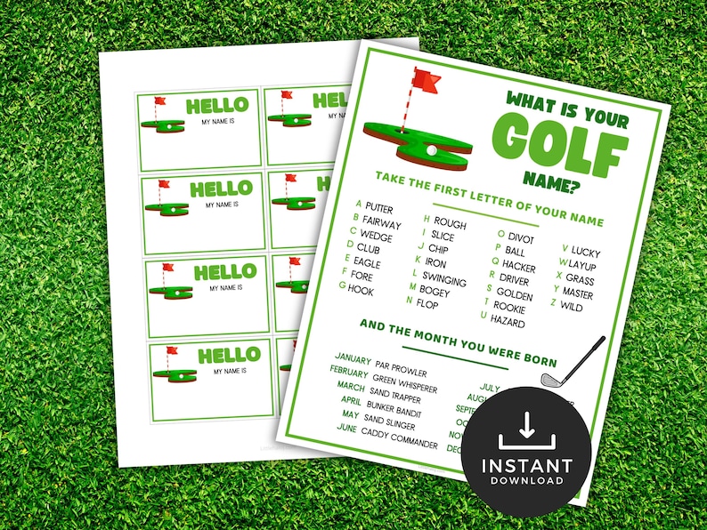 What's Your Golf Name Game, Printable Golf Party Game, Golf Birthday ...