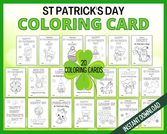 St Patrick's Day Coloring Cards, Printable St Patrick's Day Cards, Kids ...