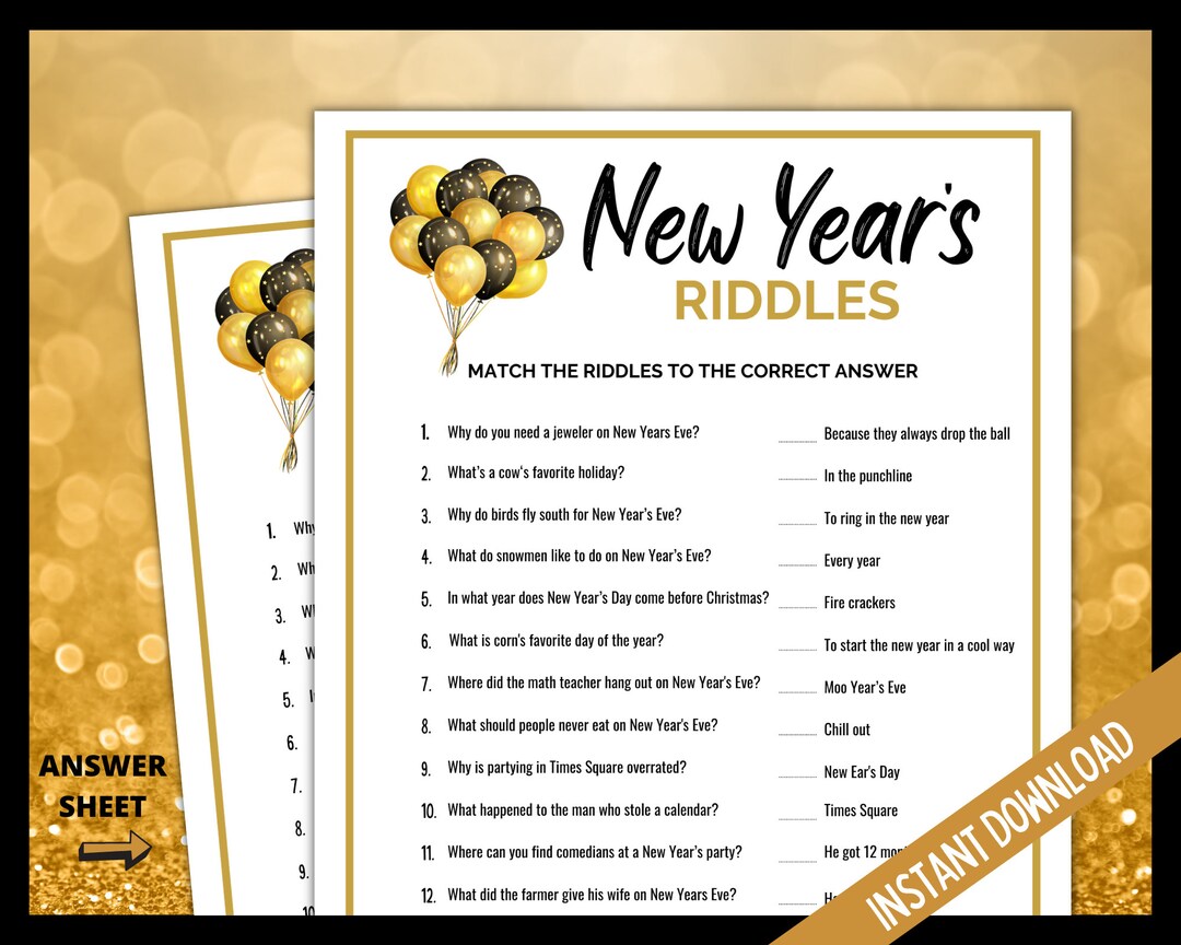 New Year's Eve Riddles, NYE Party Games, New Years Eve Printable Game ...