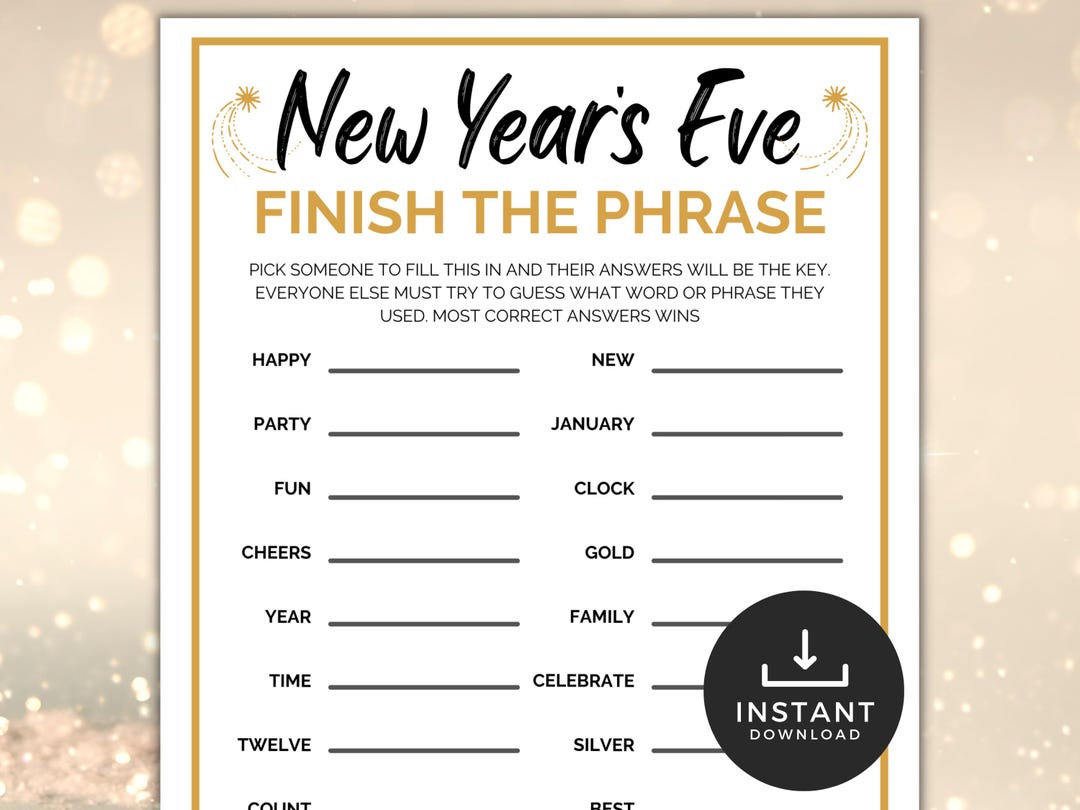 New Year's Eve Finish the Phrase, New Year's Eve Printable Party Game ...