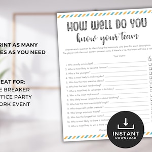 Get to Know Your Team, Ice Breaker, Team Building Activity, Coworker ...
