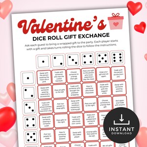 Valentines Dice Gift Exchange Game, Printable Valentine's Day ...