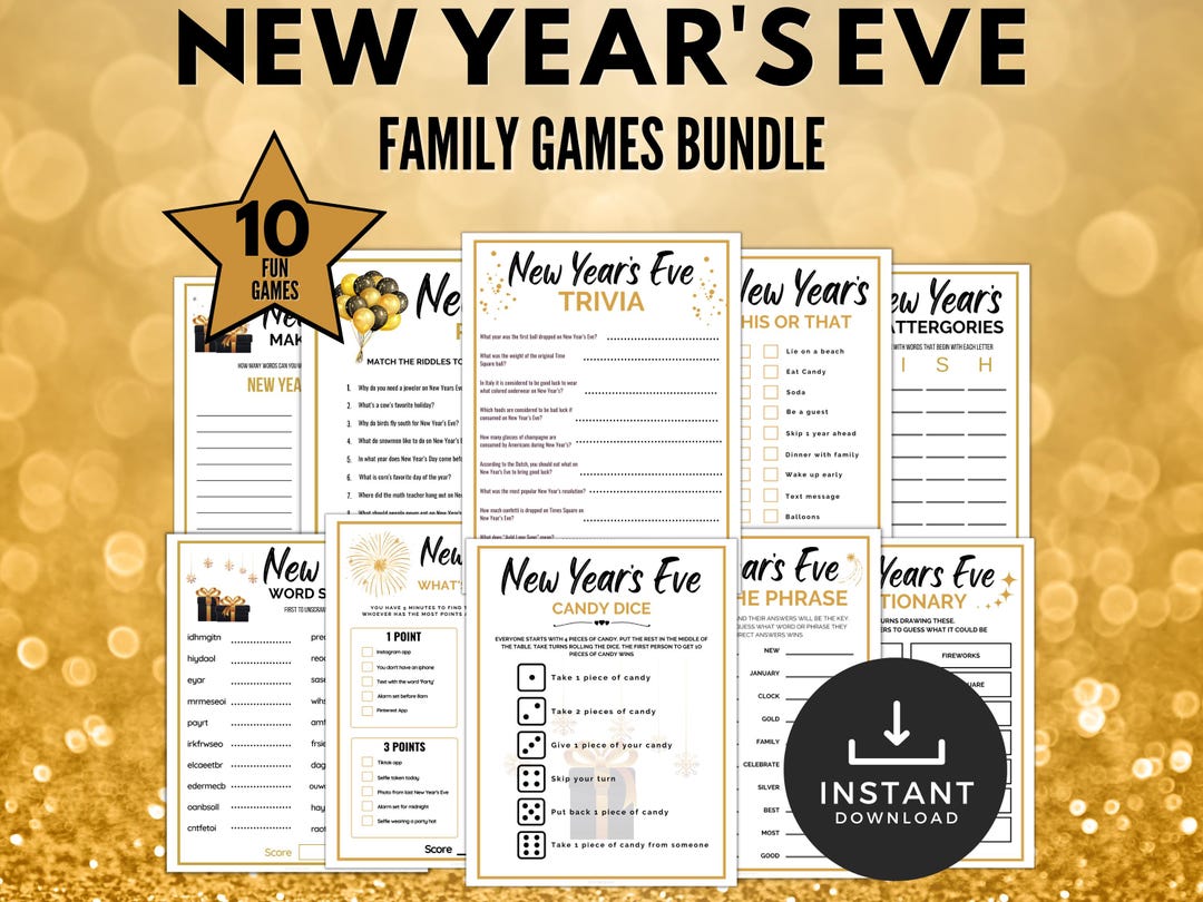 New Years Eve Games Bundle, NYE Party Games Bundle Printables, New Year ...